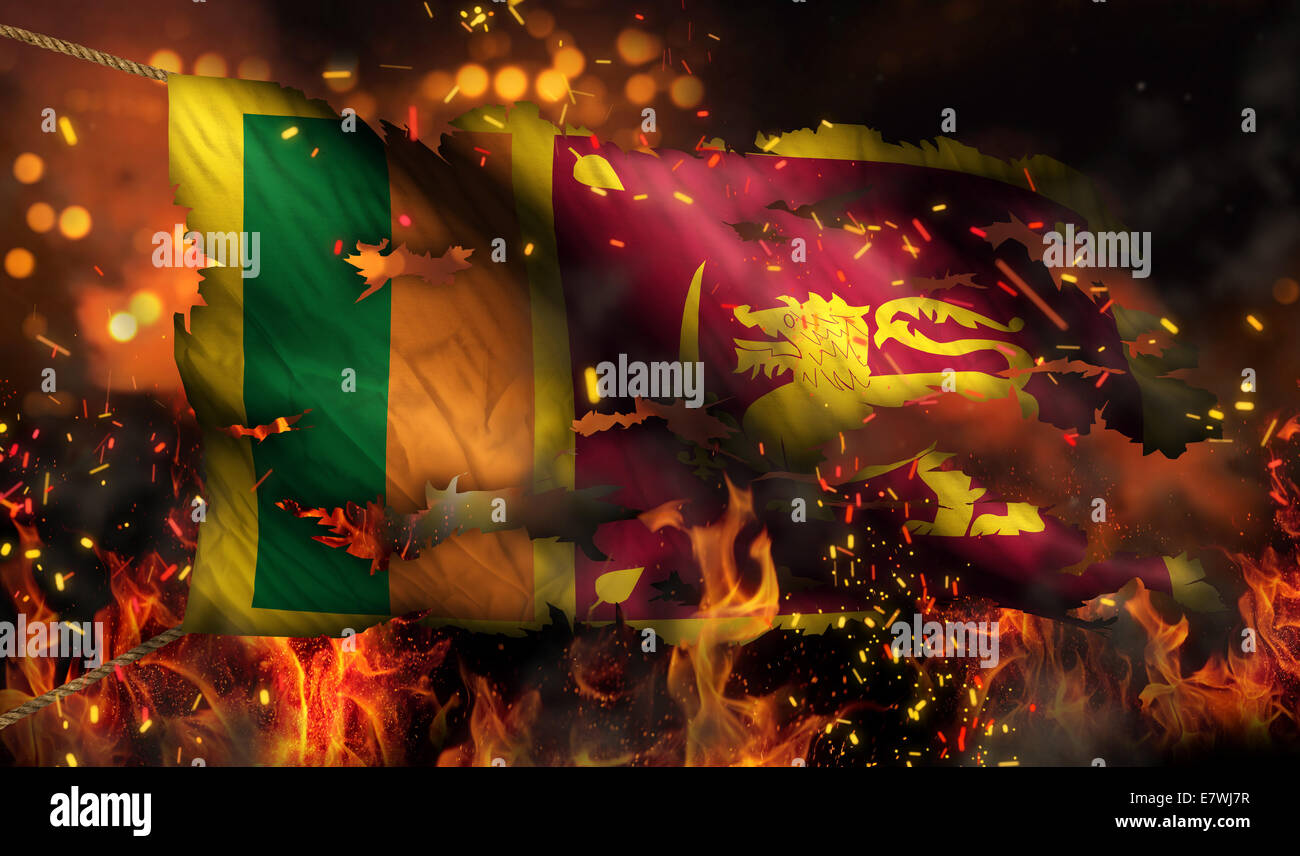 Sri Lanka brennende Feuer Flagge Krieg Konflikt Night 3D ... Sri Lanka brennende Feuer Flagge Krieg Konflikt Night 3D ...