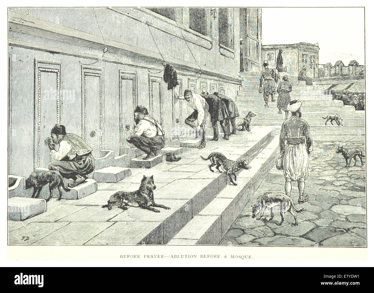 Eine Illustration von Spry aus dem Jahr 1895, die eine Szene des Waschens (rituelle Waschung ...