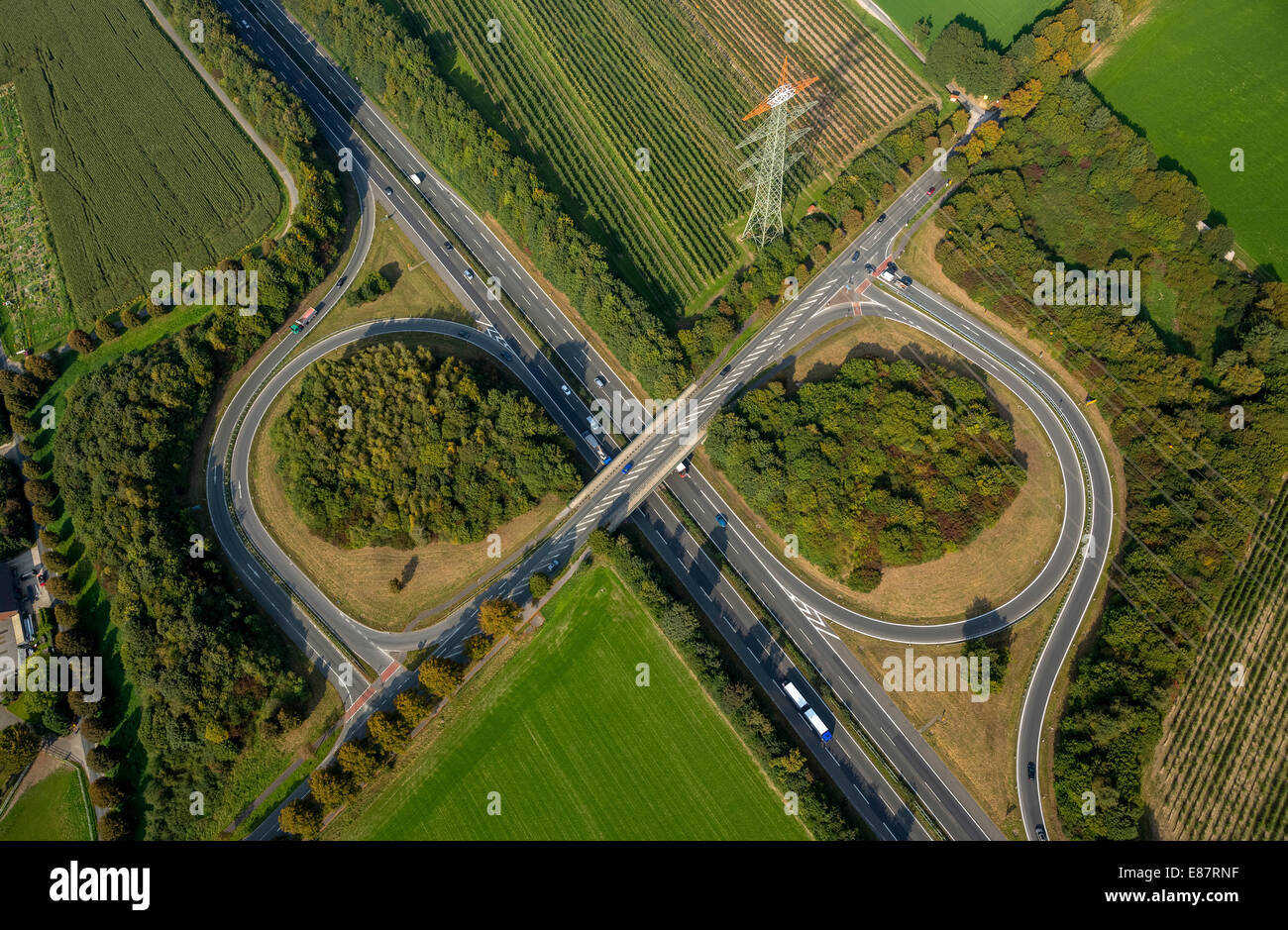 Luftaufnahme, Ausfahrt Autobahn A31 Kirchhellen Friesenspieß, Bottrop ...