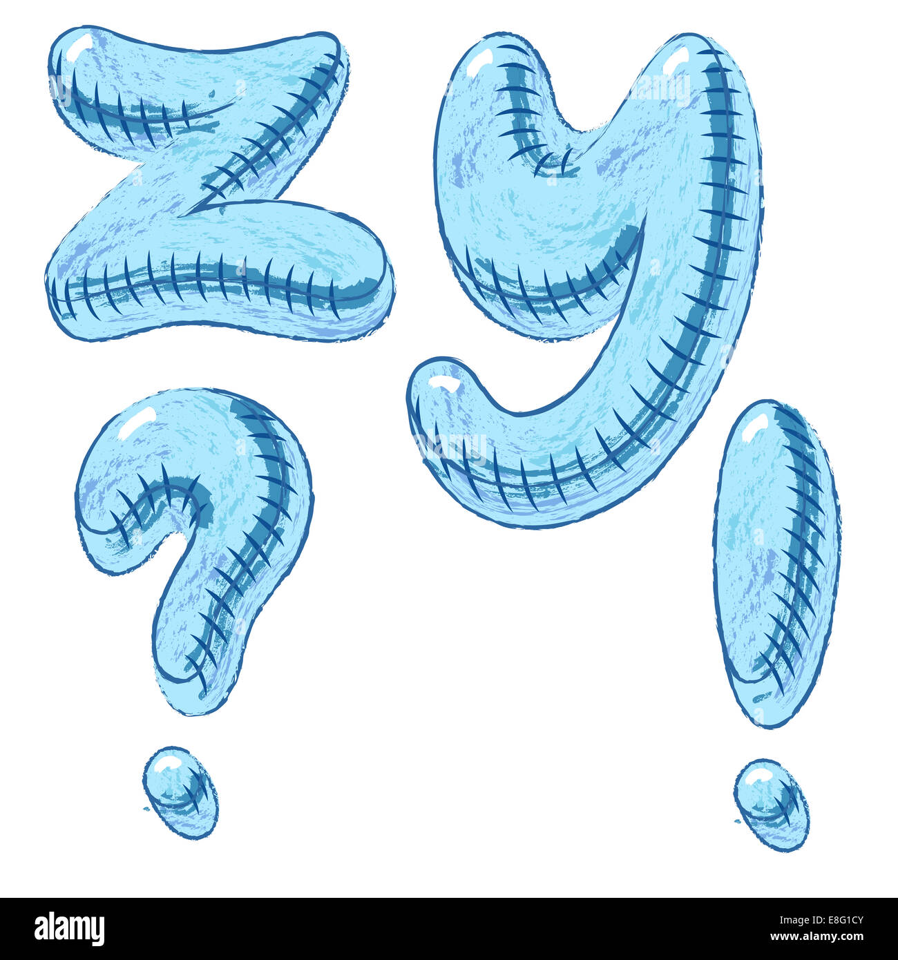 Hand gezeichnet Doodle Schrift Buchstaben Z, Y, Satzzeichen ...