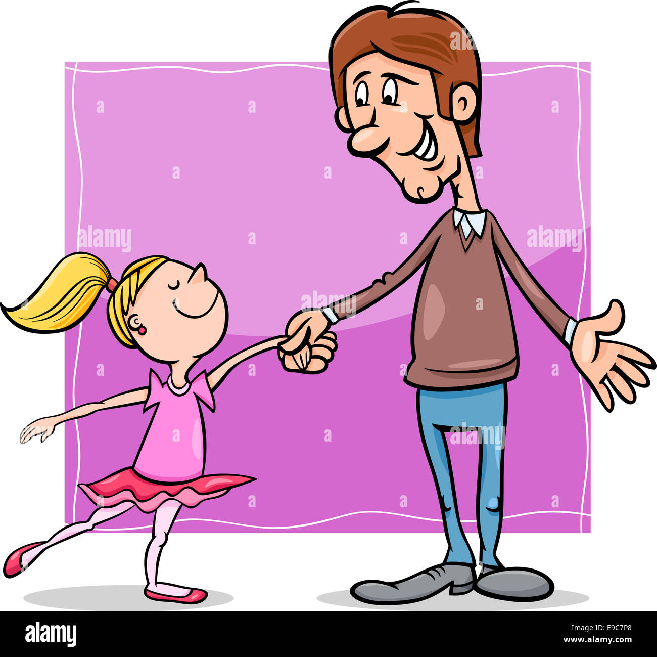 Cartoon-Illustration der glückliche Vater und seiner kleinen Tochter ...