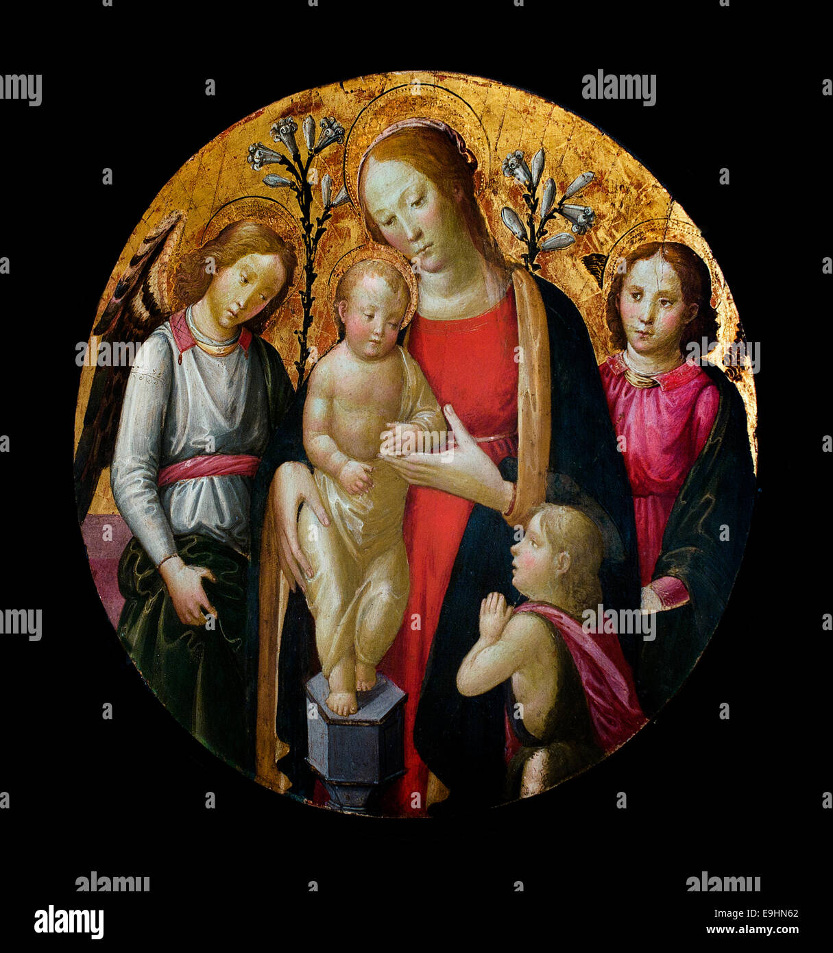 Die Jungfrau und das Kind mit zwei Engeln und kleine St. John Meister Marradi 15. Cent Kirche ...