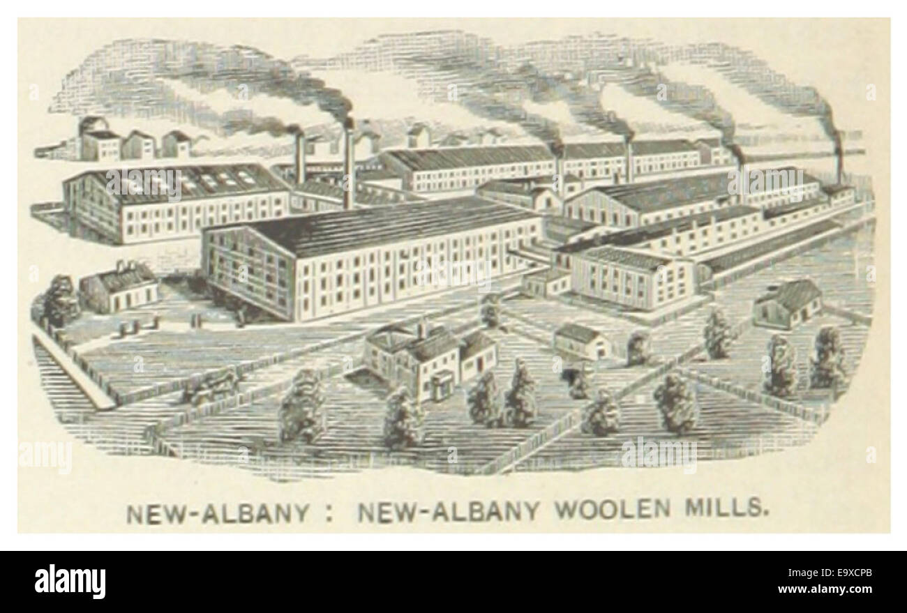 Diese Abbildung aus dem Jahr 1891 zeigt die New-Albany Woolen Mills in ...