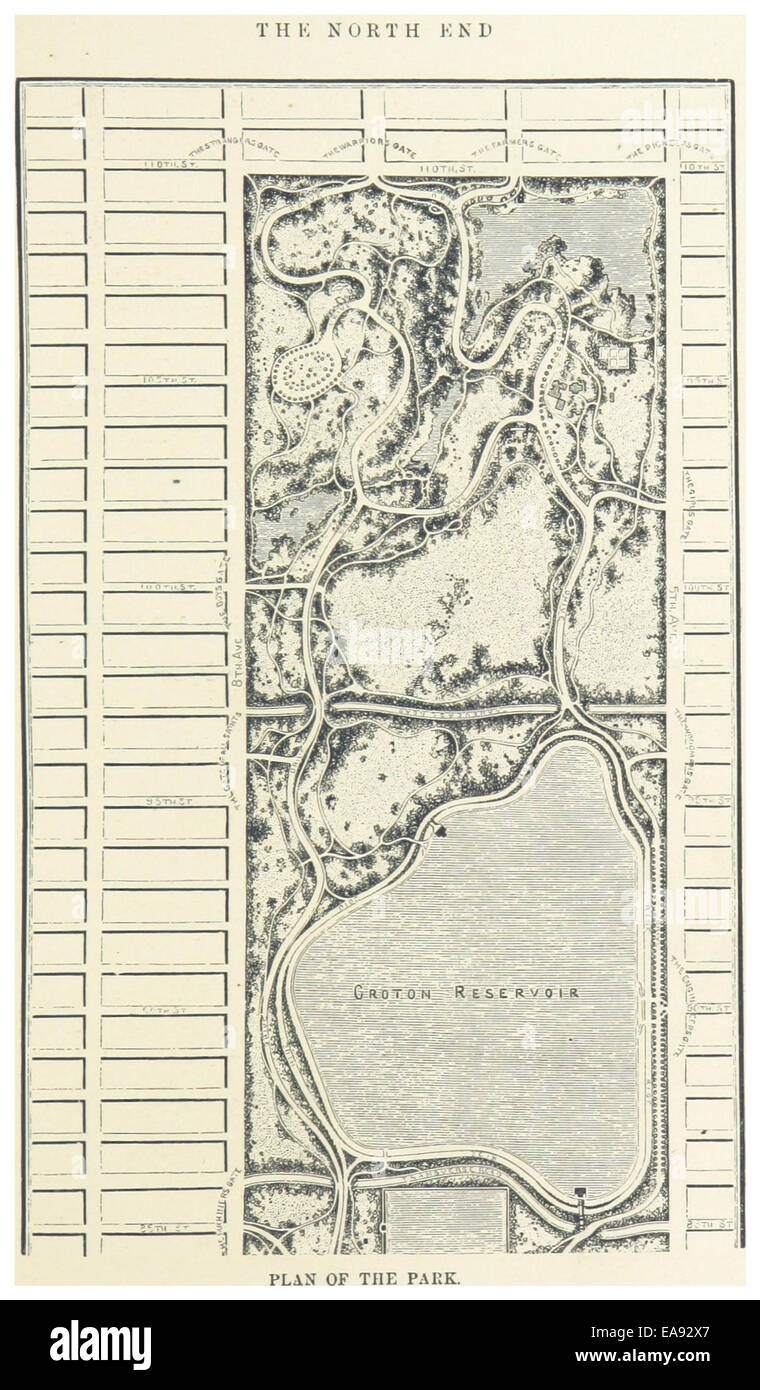 Diese Karte aus dem Jahr 1869 zeigt einen Plan des Central Park in New York City. Es beleuchtet ...