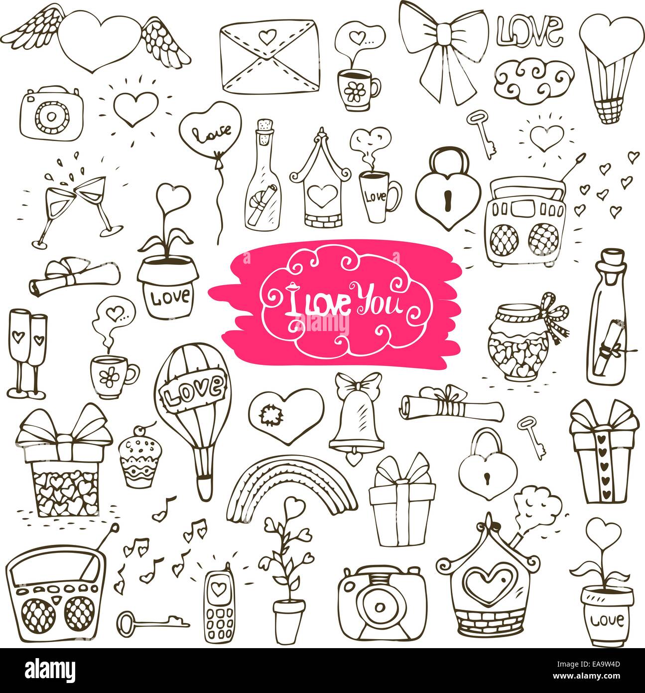 SEF Liebe Doodle Symbole Vektor-Illustration isoliert Stock ...