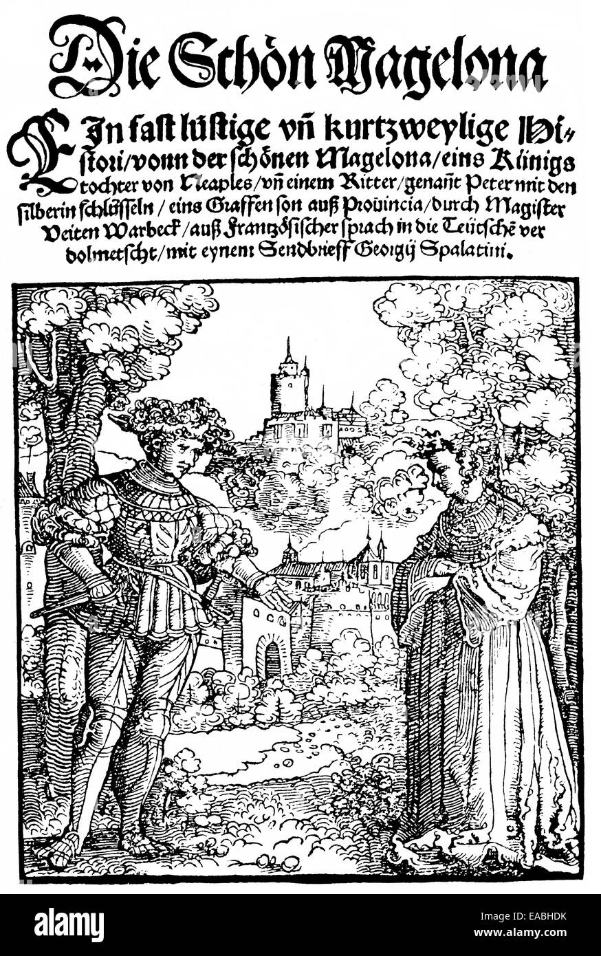 Titelseite der ein Buch mit dem Titel Die Schoene Magelone, 1536 ...