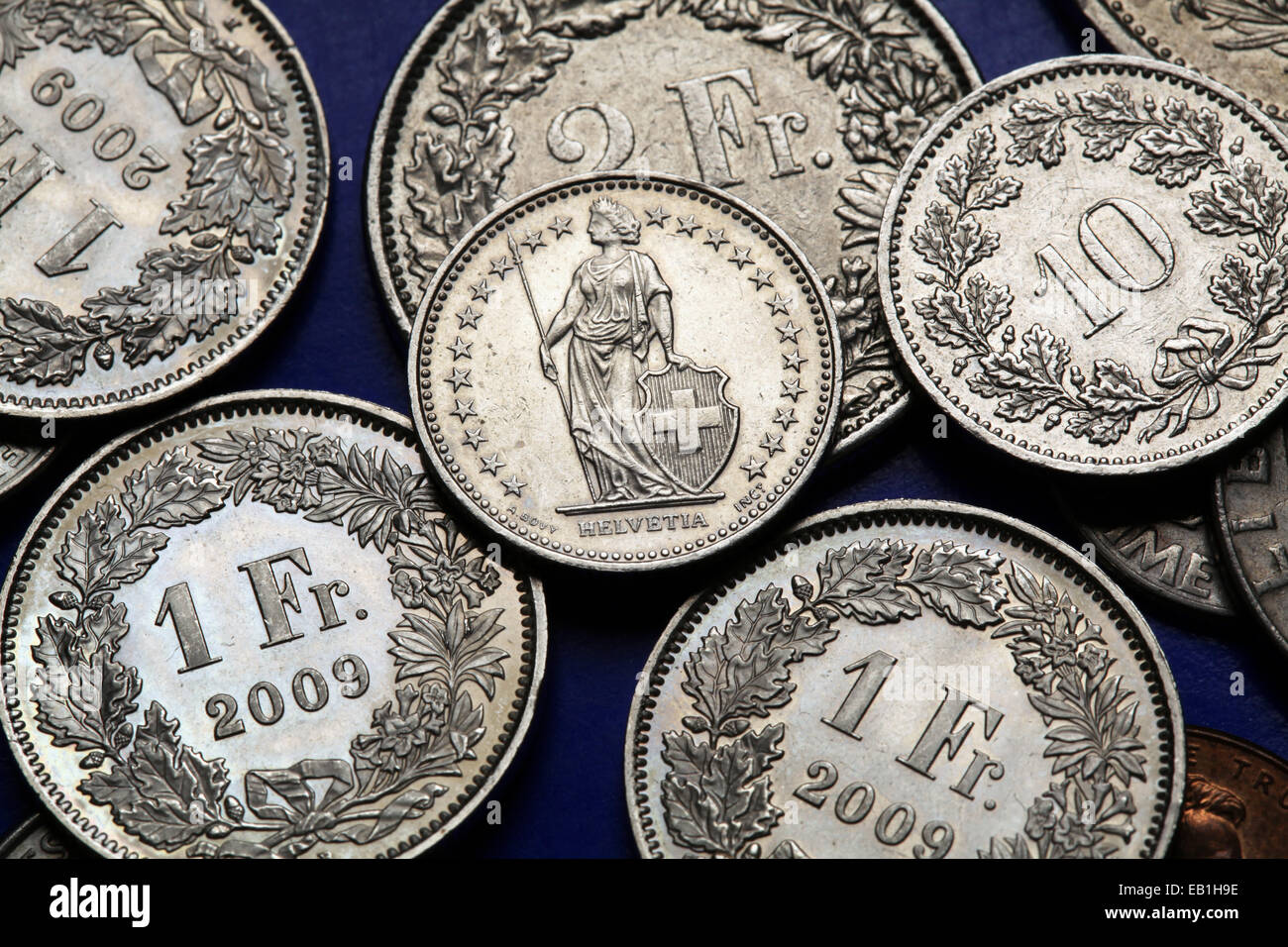 Münzen der Schweiz. Stehende Helvetia in der Schweizer halben Franken ...