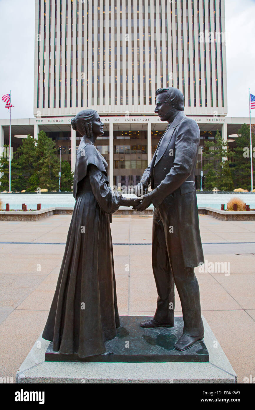 Salt Lake City, Utah - eine Statue von Joseph Smith, Gründer der Kirche ...
