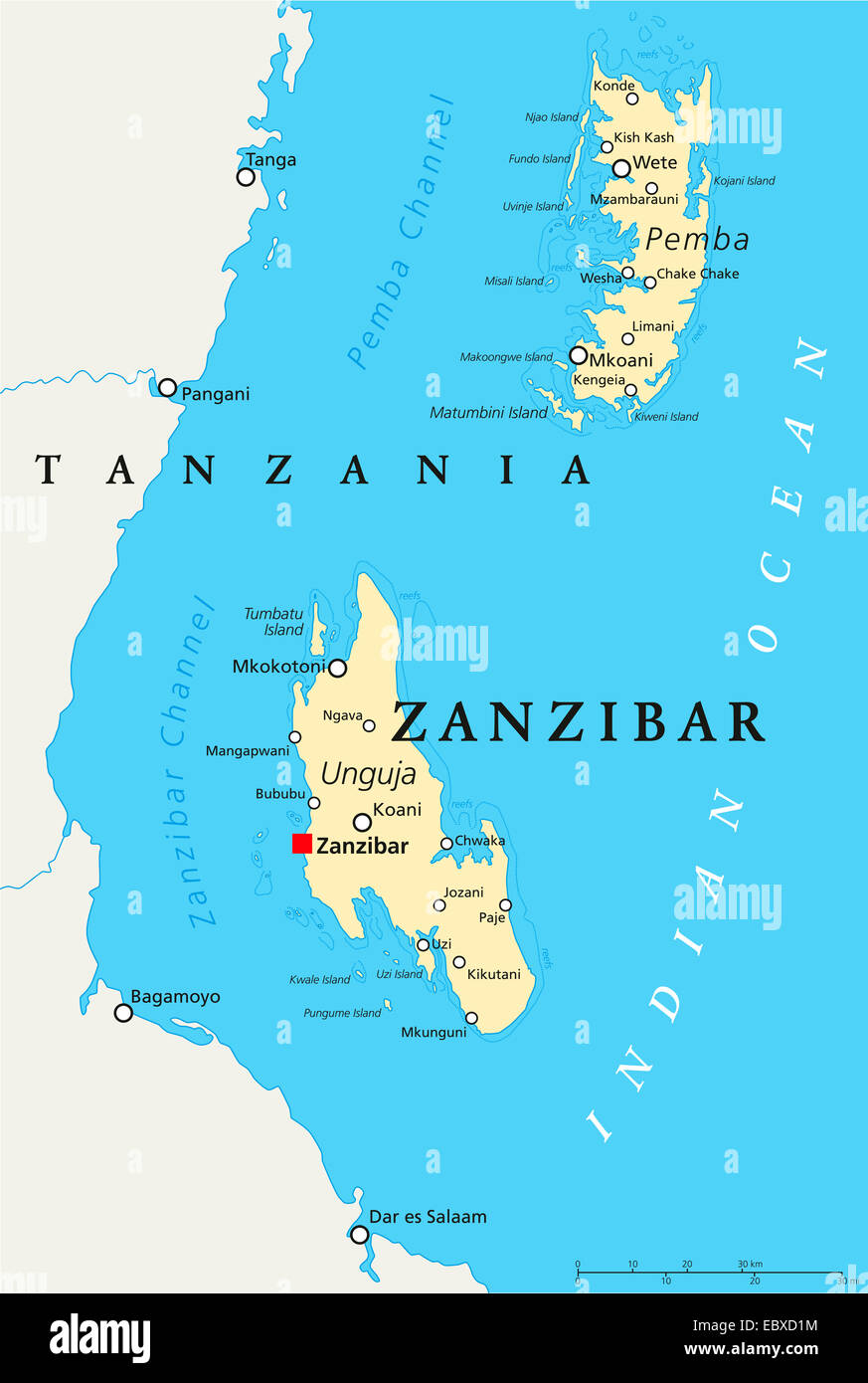 Politische Landkarte Zanzibar Stockfotografie - Alamy