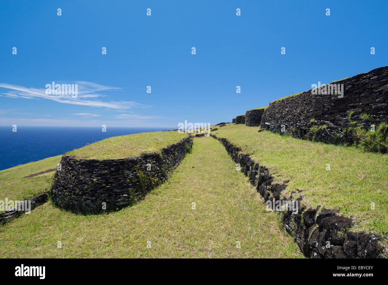 Osterinsel aka Rapa Nui, Orongo, Nationalpark Rapa Nui, UNESCO. Stein ...