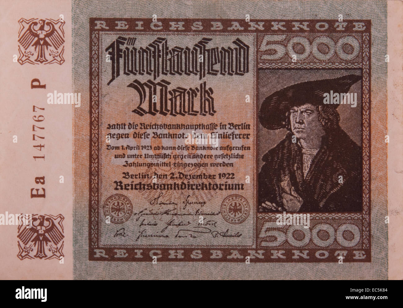 Eine alte deutsche fünf tausend-Mark-note Stockfotografie - Alamy