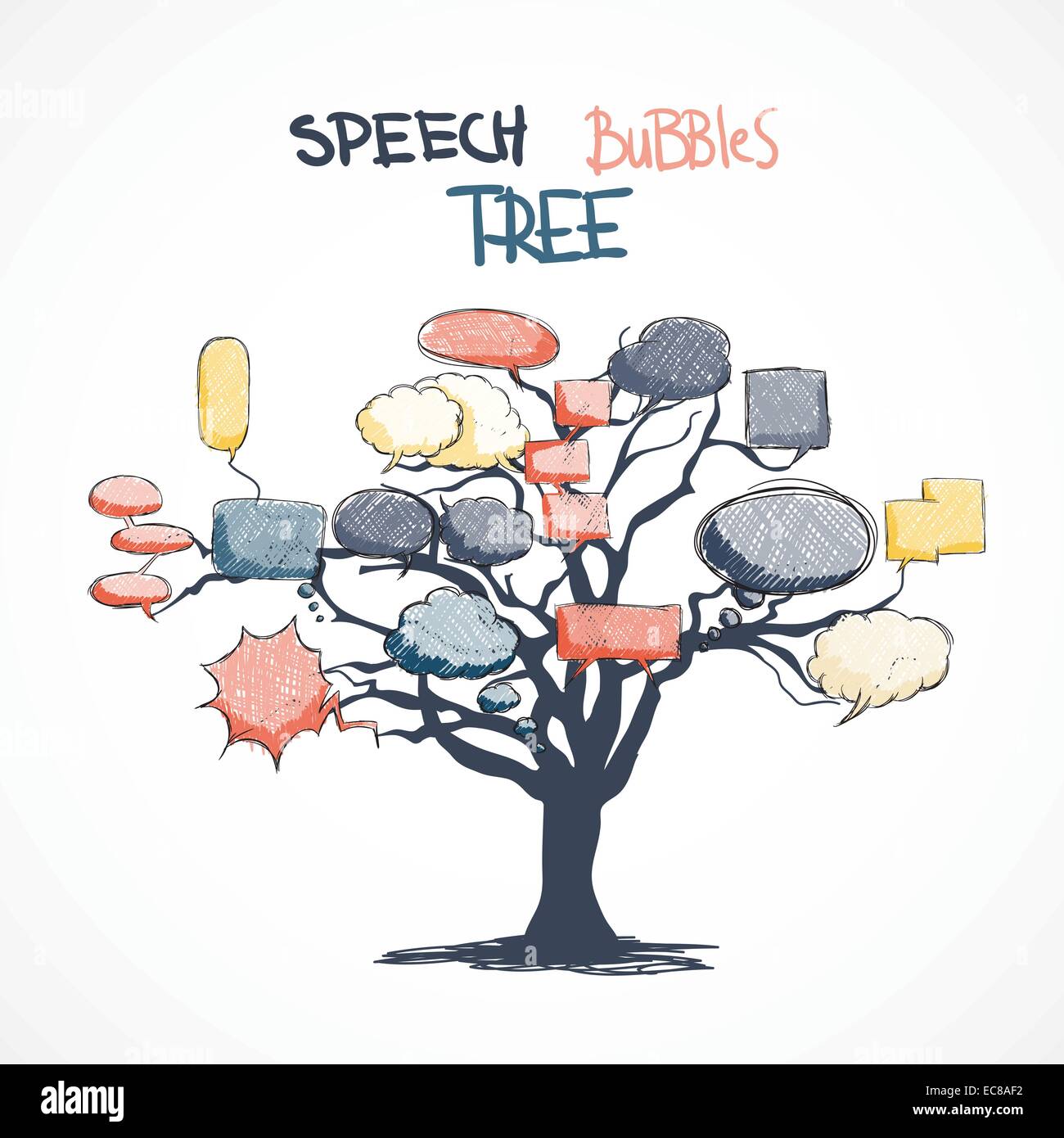 Doodle-Comic sprechen Bläschen wachsen am Baum isoliert-Vektor ...