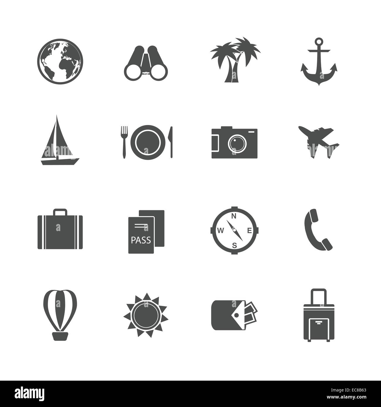 Ferien Urlaub Piktogramme Sammlung von Yacht Flugzeug Sonne und Ballon ...
