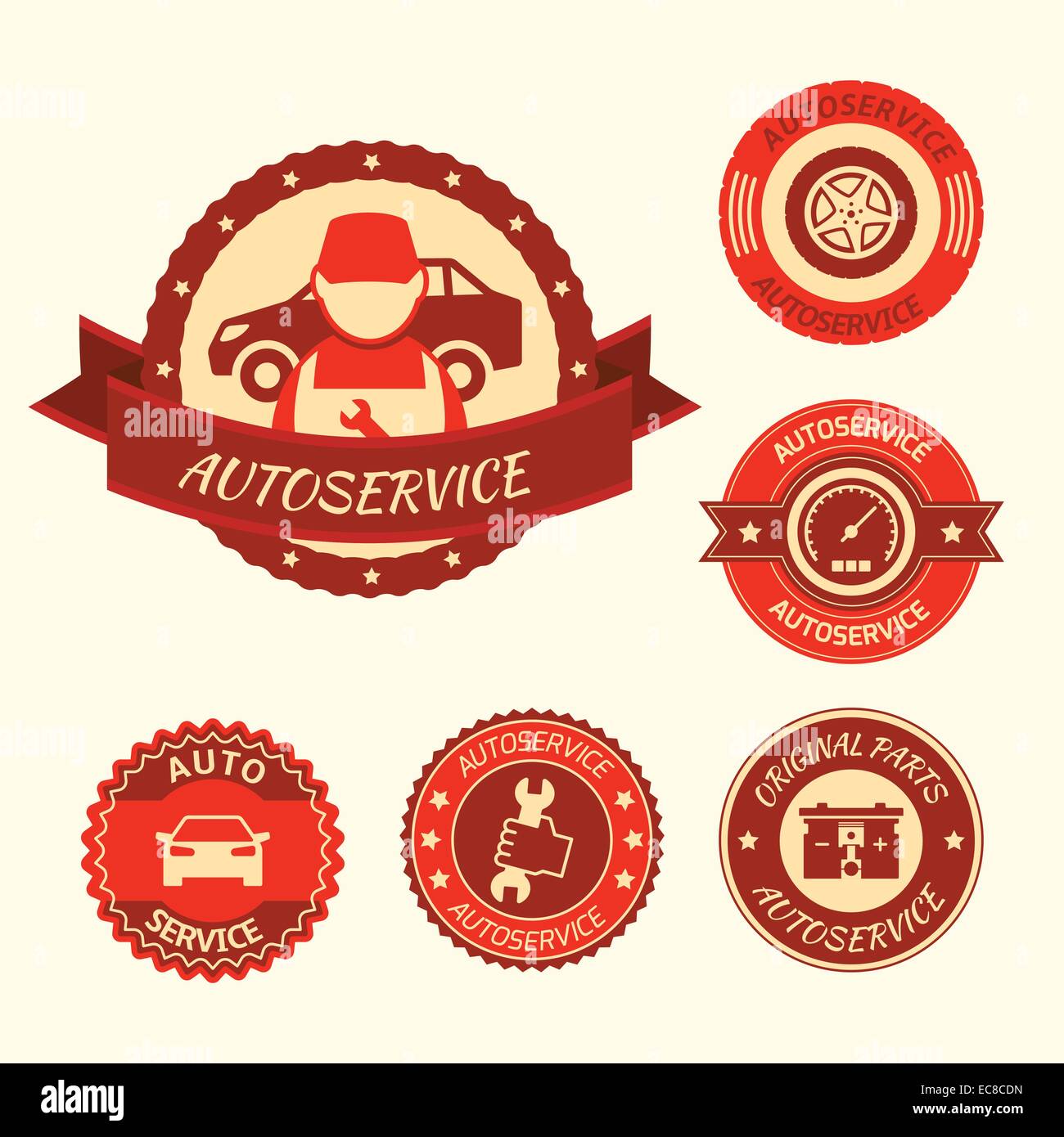 Auto Auto Service Etiketten Abzeichen Embleme set isoliert Vektor ...