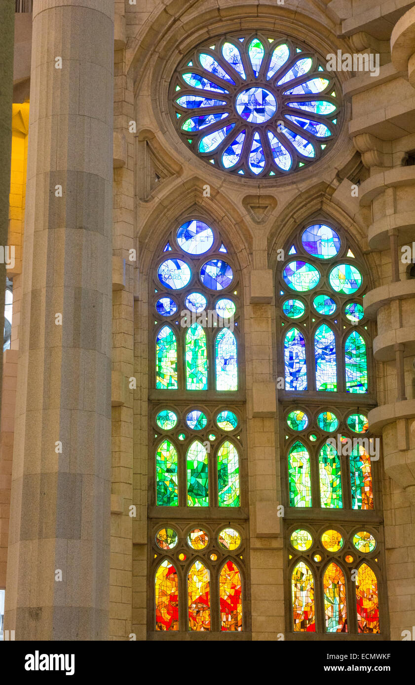 Barcelona Spanien Le Sagrada Familia Kirche Fleck Glas Innenraum der ...