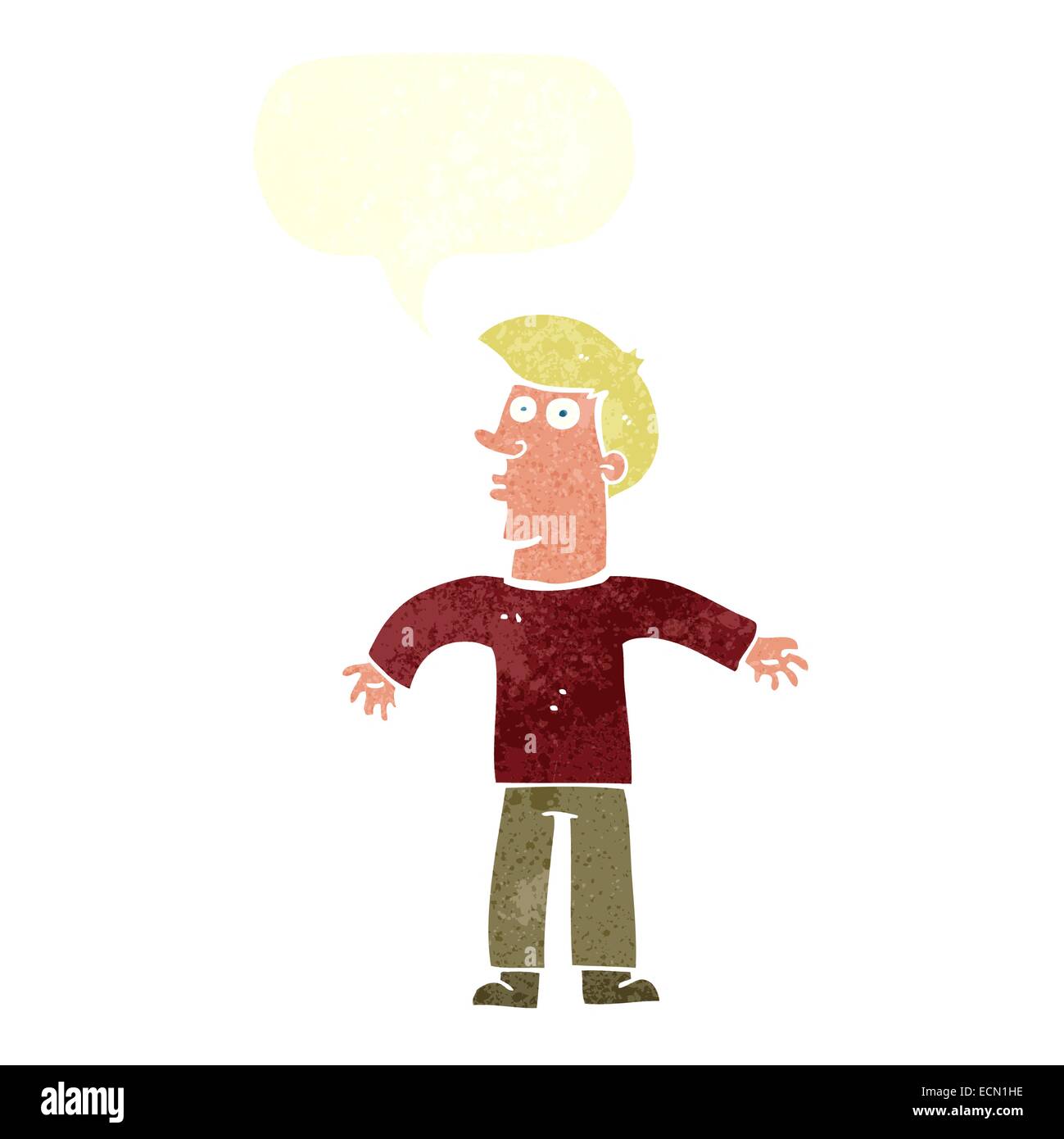Cartoon Mann zuckt die Schultern mit Sprechblase Stock-Vektorgrafik - Alamy
