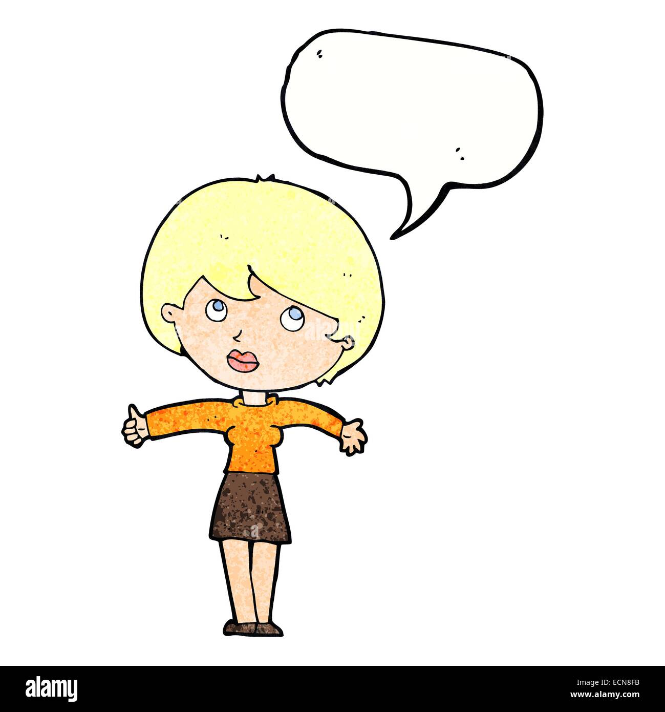 Cartoon-Frau geben Daumen nach oben mit Sprechblase Stock-Vektorgrafik ...
