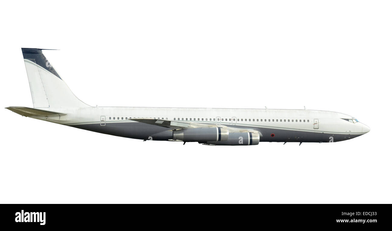 Jet Flugzeug aus dem frühen Jet-Ära Seitenansicht Boeing 707 isoliert ...