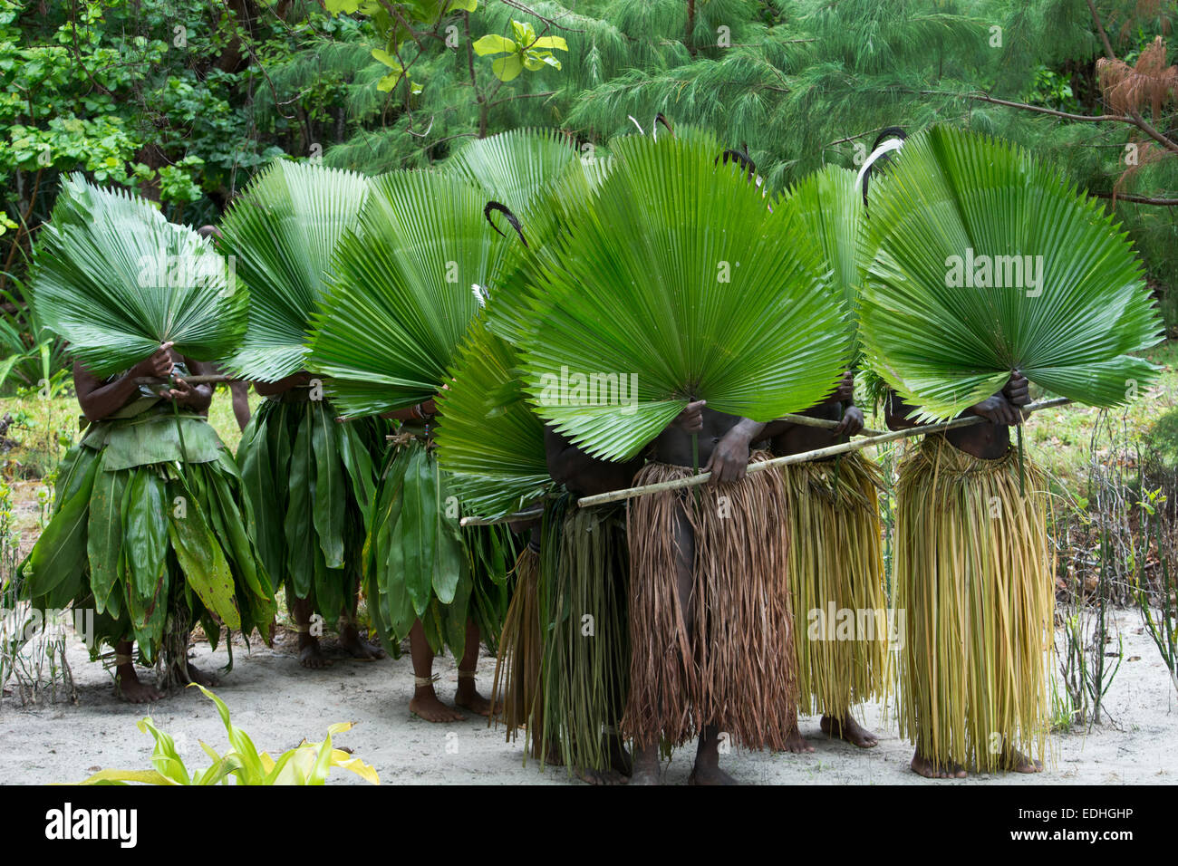 Republik von Vanuatu, Torres Inseln, Loh Insel. Zeremonielle Tänzer in ...