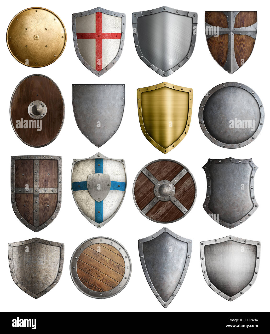 mittelalterliche Rüstungen und Ritter Schilde-Sortiment Stockfotografie ...