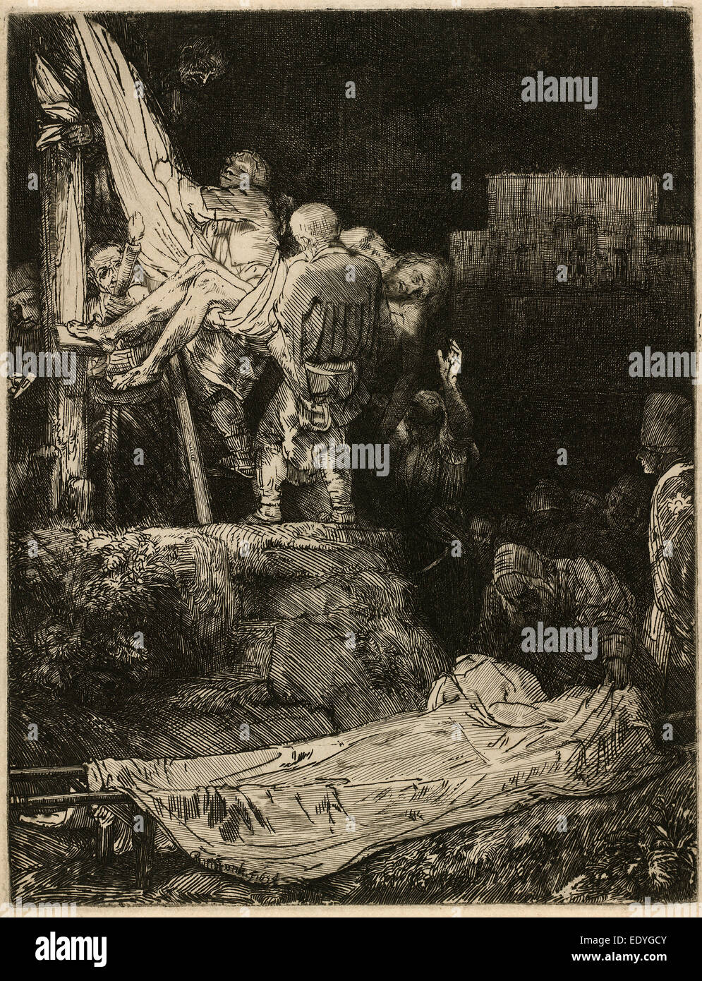 Rembrandt van Rijn (Niederländisch, 1606-1669), die Kreuzabnahme bei Fackelschein, 1654 ...