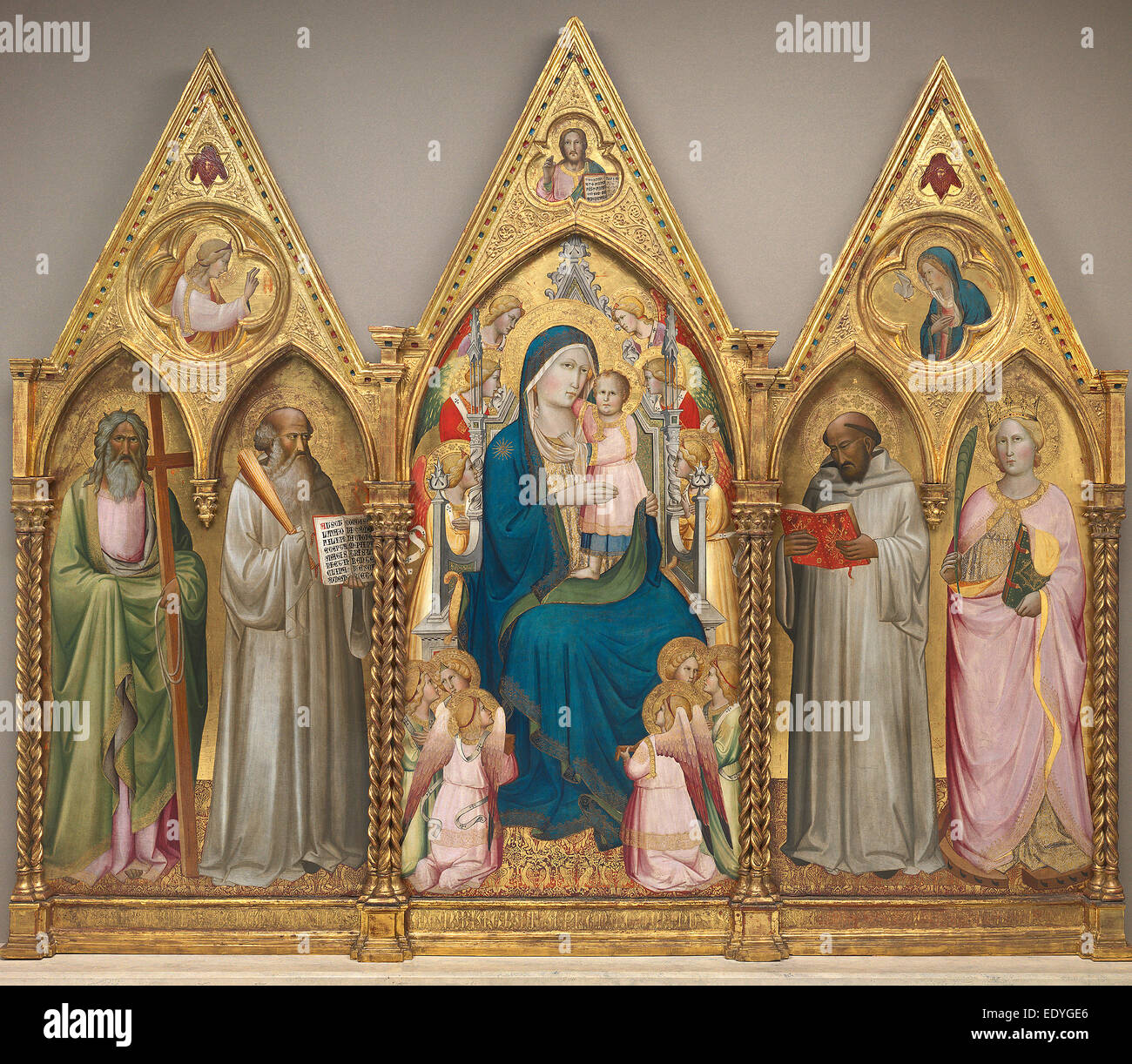 Agnolo Gaddi, Madonna Enthroned mit Heiligen und Engeln [mittleren Feld], Italienisch, aktiven ...