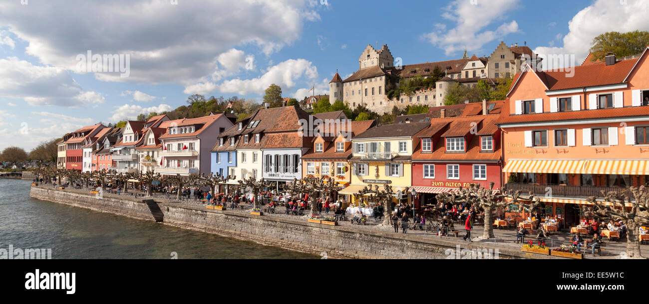 Seepromenade mit Burg Meersburg, alte Burg, Meersburg, Bodensee, Baden ...
