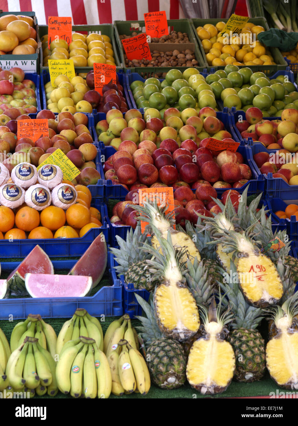 Marktstand, Verkauf, Obst, Fruechte, Detail, Wochenmarkt, Markt ...
