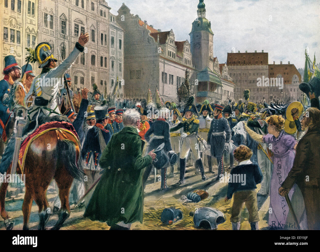 Die Monarchen und Generäle auf dem Marktplatz in Leipzig am 19.10.1813 ...