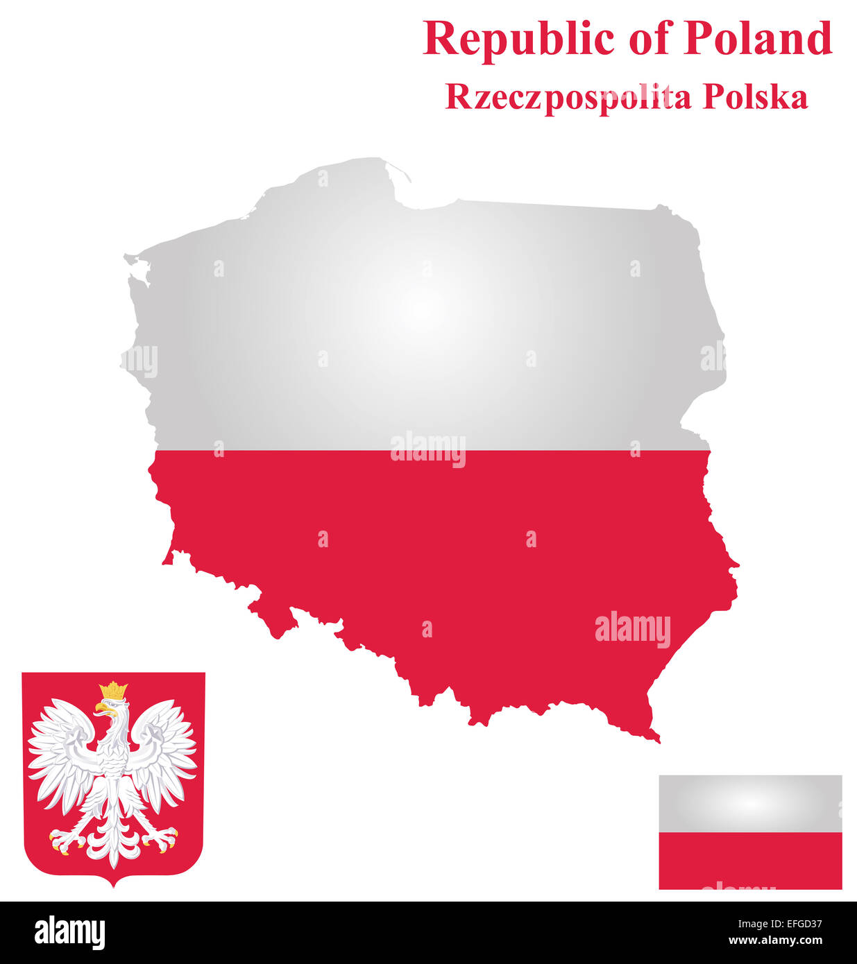 Flagge und Wappen der Republik Polen überlagert, detaillierte ...