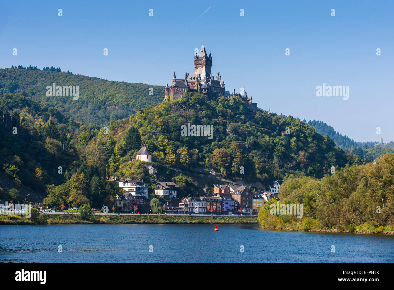 Reichsburg und der Stadt Cochem an der Mosel, Moseltal, Rheinland-Pfalz ...