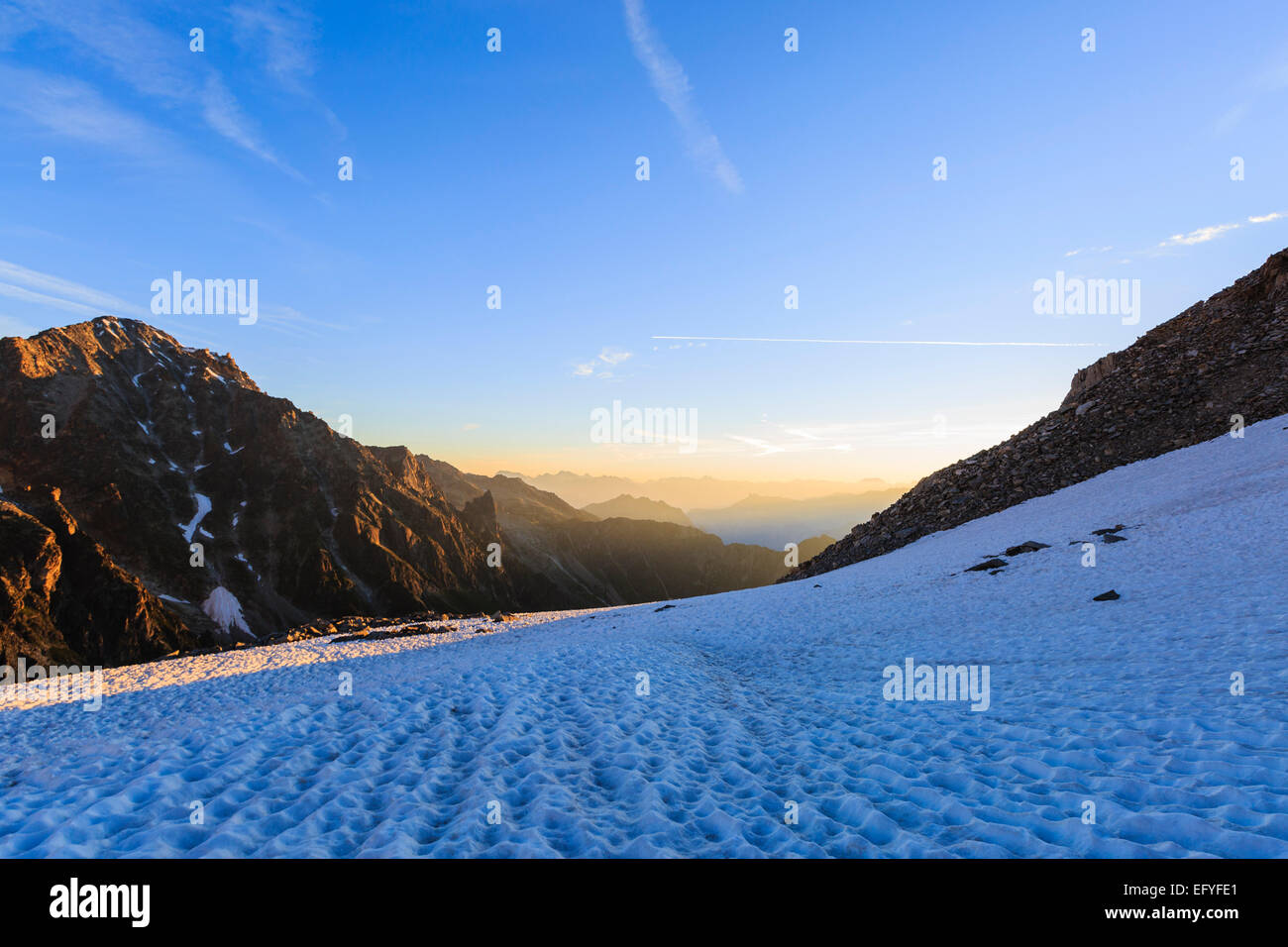 Sonnenaufgang über den Glacier du Saleina, Mont Blanc Massiv, Alpen, Kanton Wallis, Schweiz ...