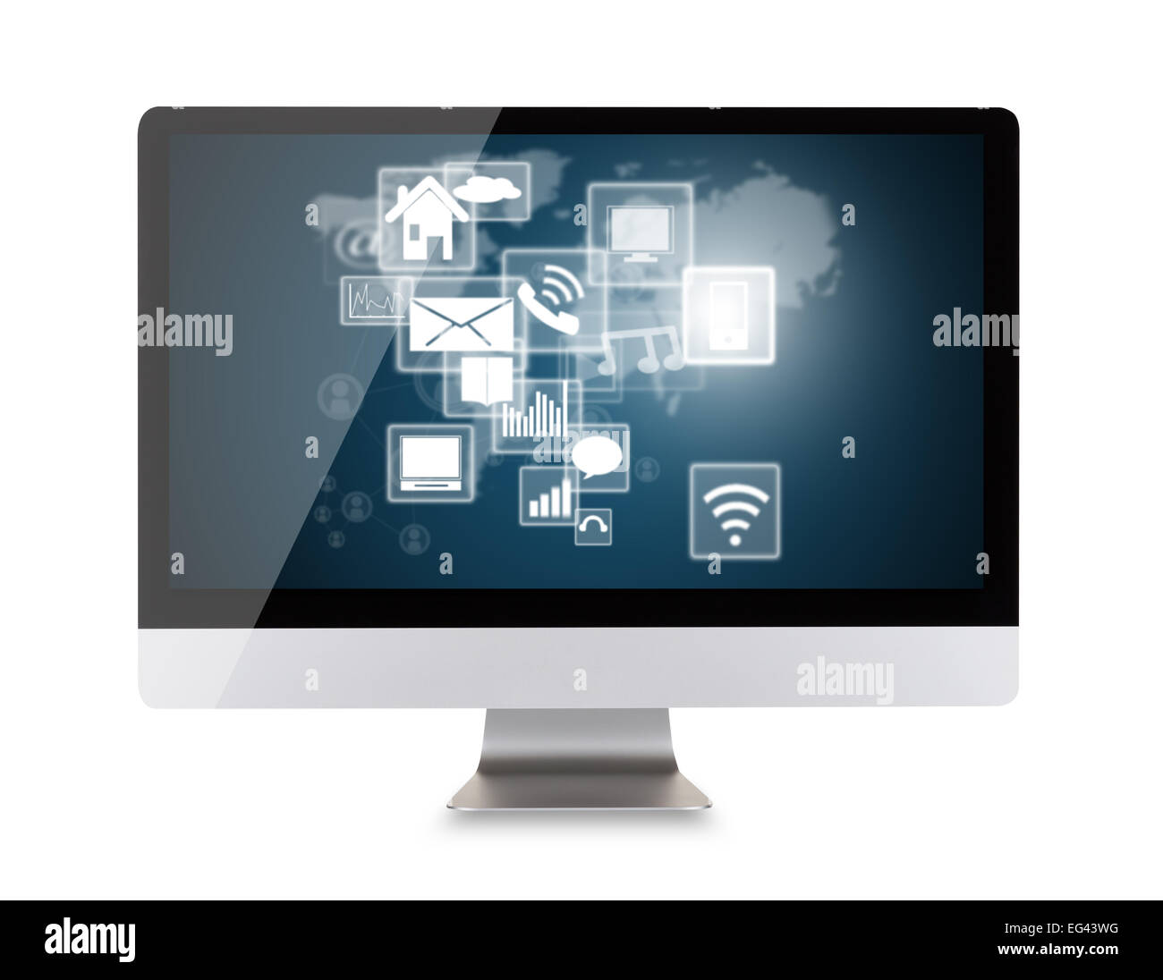 Moderne Computer-Display mit digitalen Symbolen verschiedener ...