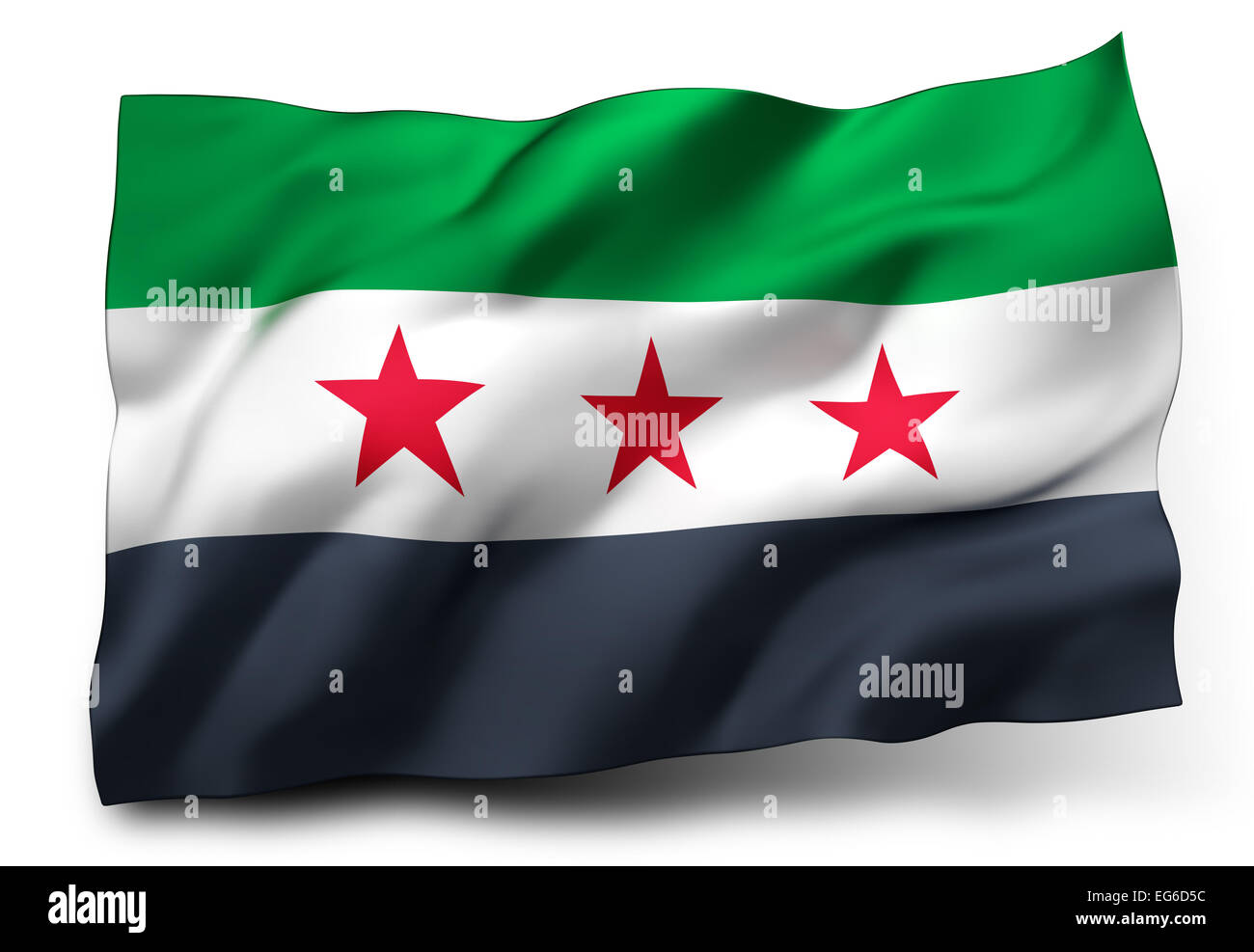 Wehende Flagge von Syrien isoliert auf weißem Hintergrund ...