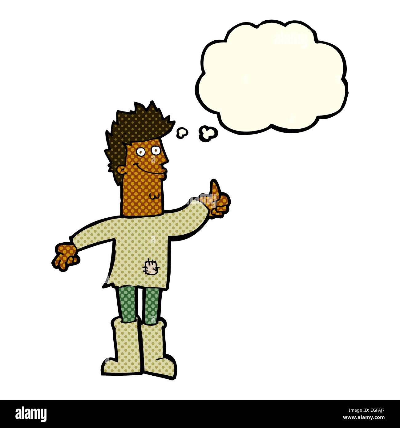 Cartoon-positives Denken-Mann in Lumpen mit Gedankenblase Stock ...