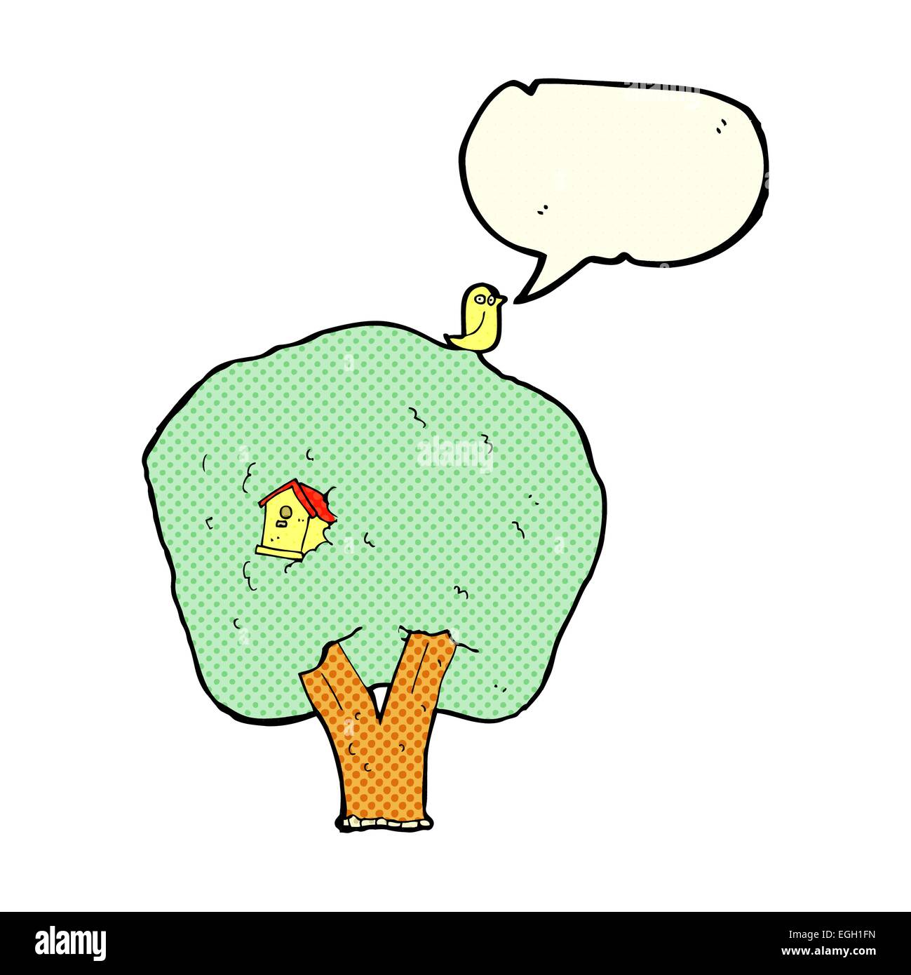Cartoon-Baum mit Vogelhaus mit Sprechblase Stock-Vektorgrafik - Alamy