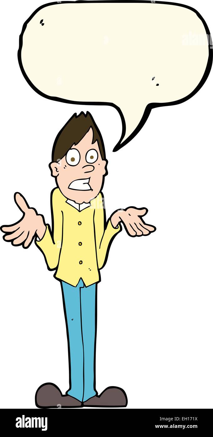 Cartoon Mann zuckt die Schultern mit Sprechblase Stock-Vektorgrafik - Alamy