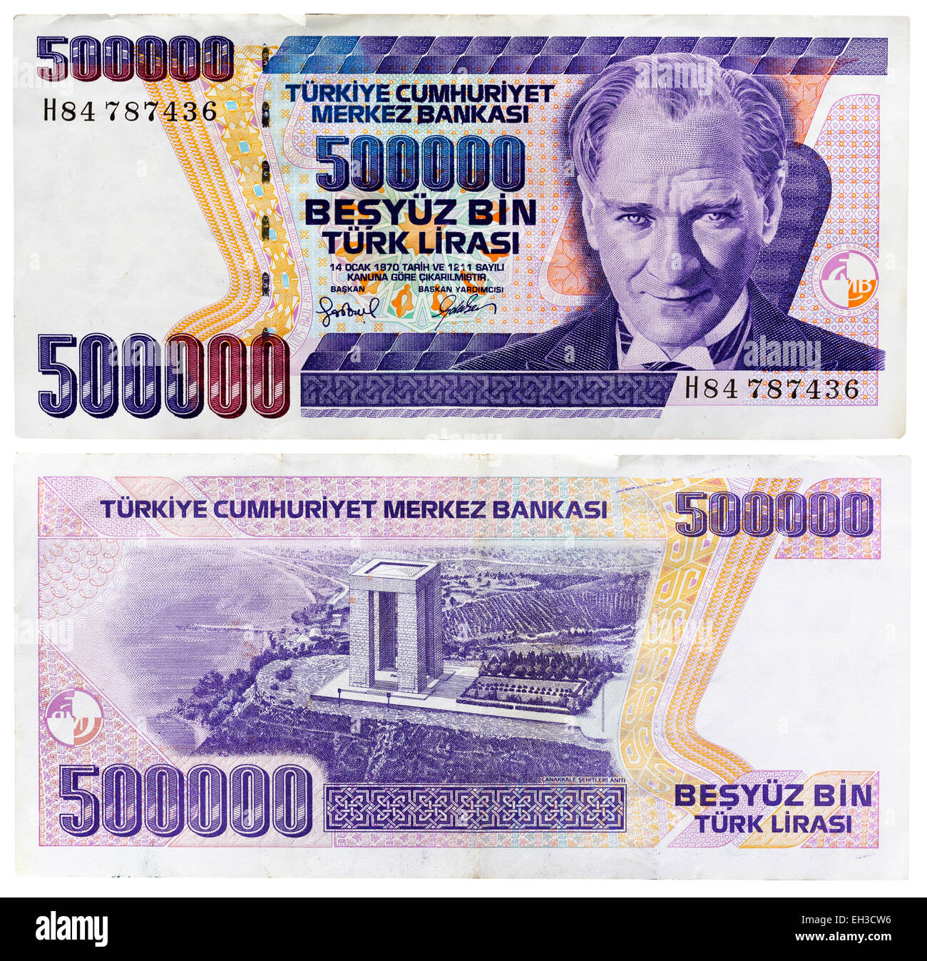 500000 Lira Banknote, Kemal Atatürk und Canakkale Martyrs Monument ...