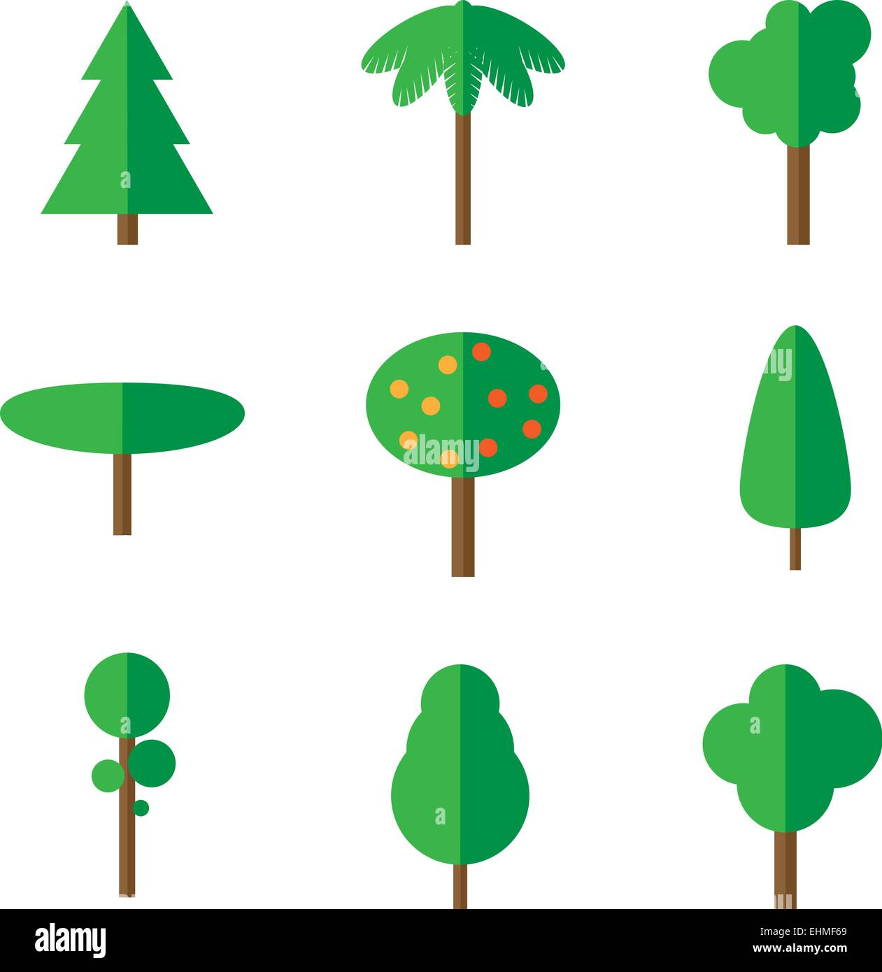 Reihe von einfachen flachen Baum icons Stock-Vektorgrafik - Alamy