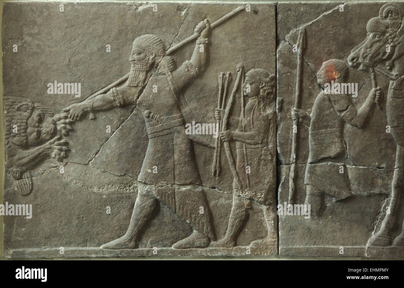 Königliche Löwen jagen. Palast-Relief aus Ninive, Alabaster, 668-627 v ...