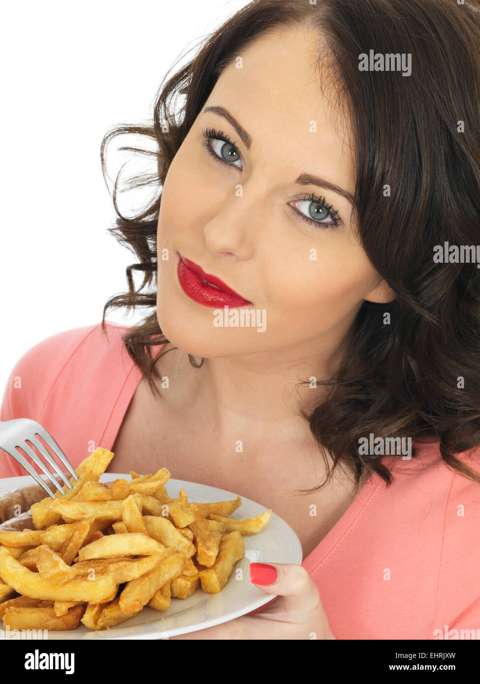 Young woman eating sausages model -Fotos und -Bildmaterial in hoher ...