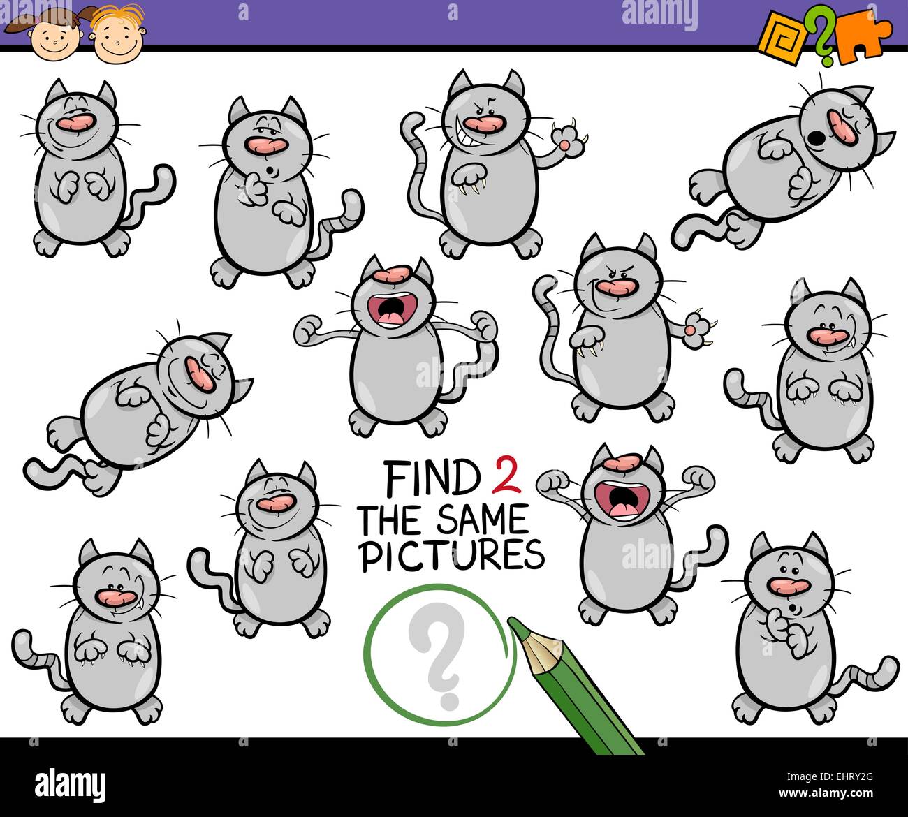 Cartoon-Illustration zu finden das gleiche Bild Lernspiel für Kinder im ...