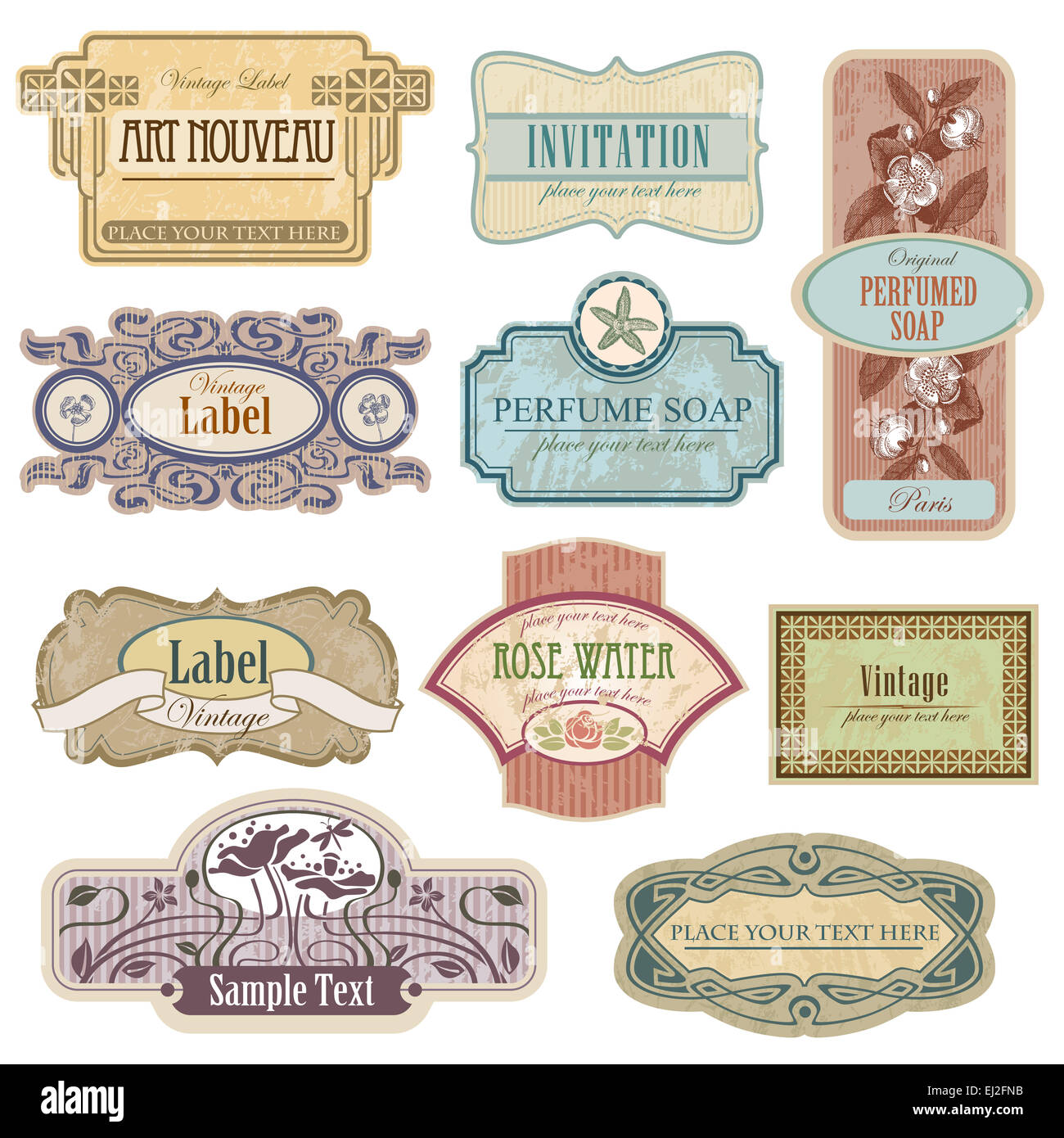 Reich verzierte Vintage Etiketten im Art-Nouveau-Stil Stockfotografie ...