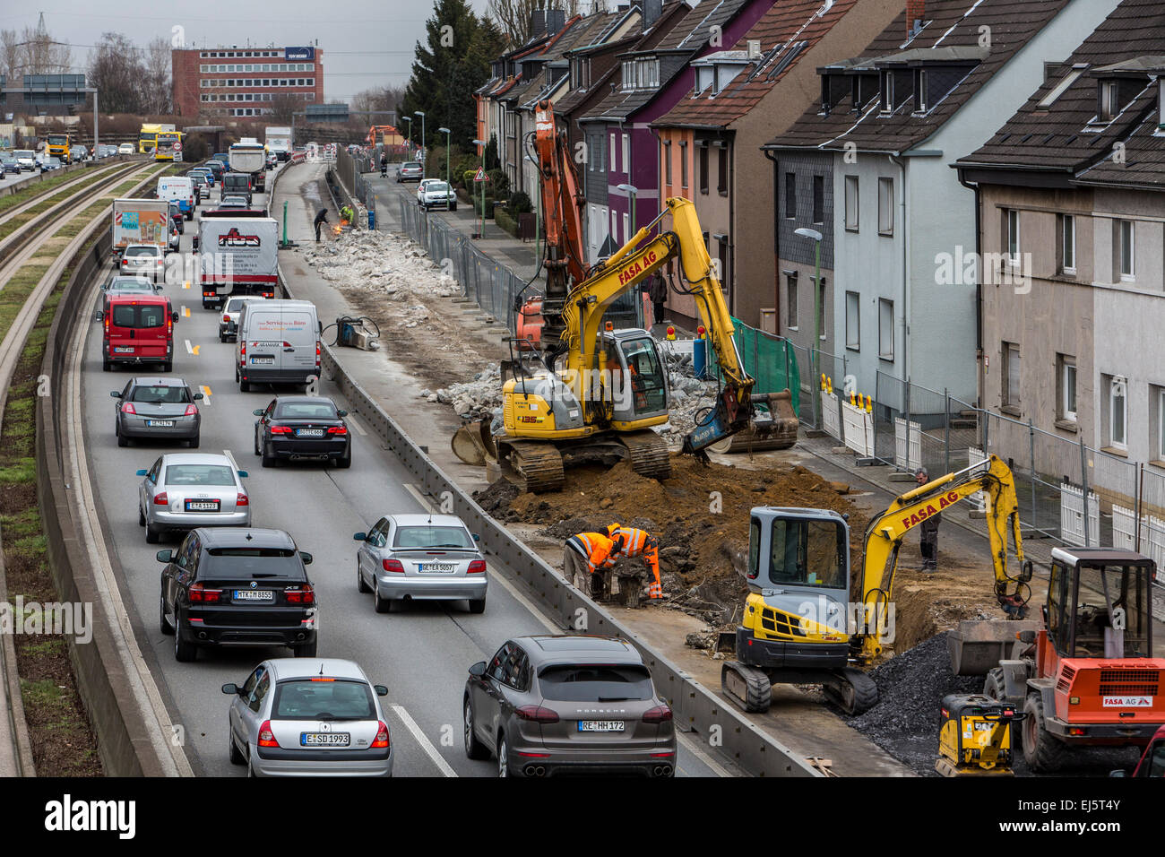 Baustelle entlang der Autobahn A40, Essen, Deutschland, Bau einer neuen ...