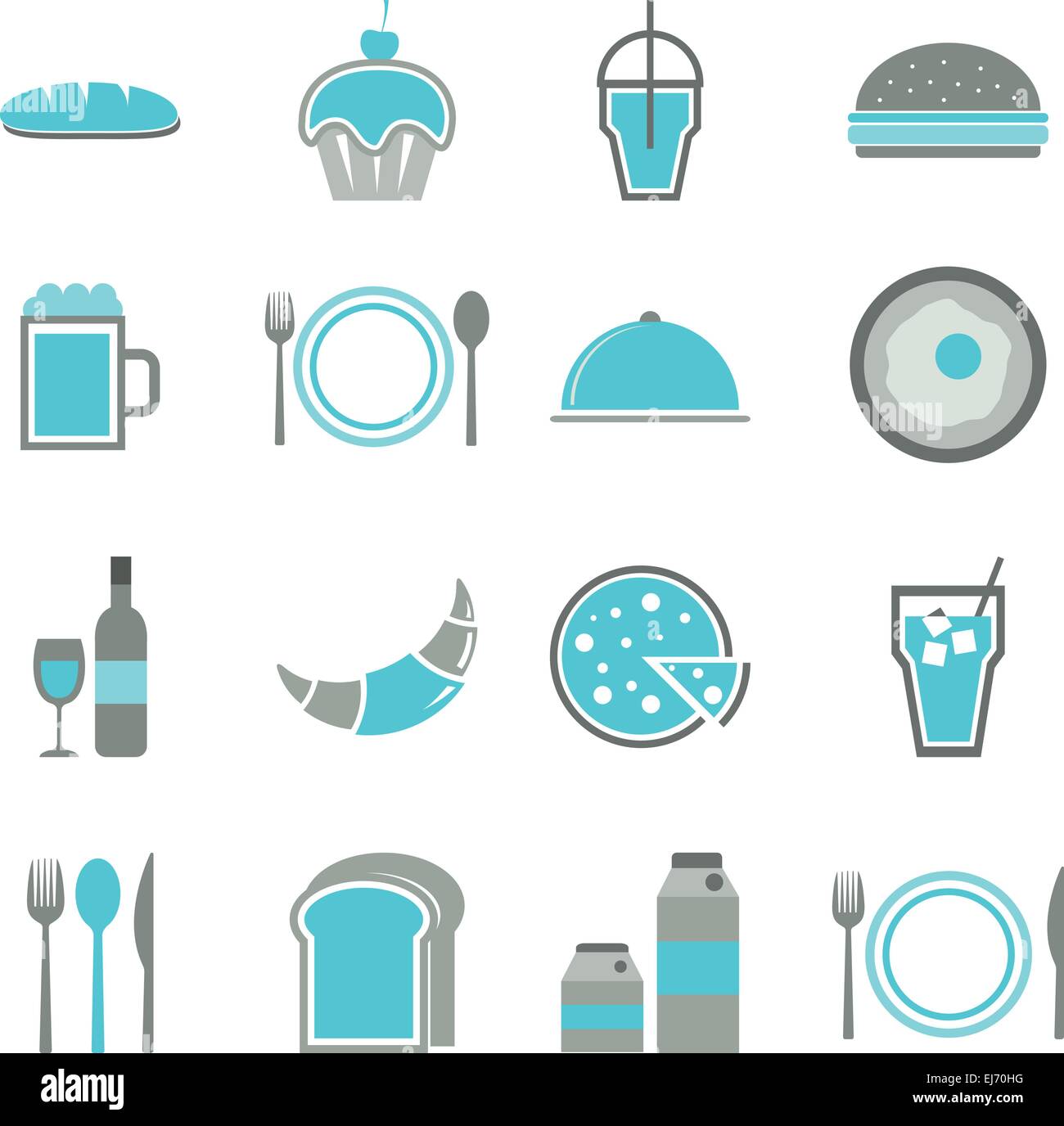 Essen blaue Symbole setzen auf weißem Hintergrund, Lager Vektor Stock ...