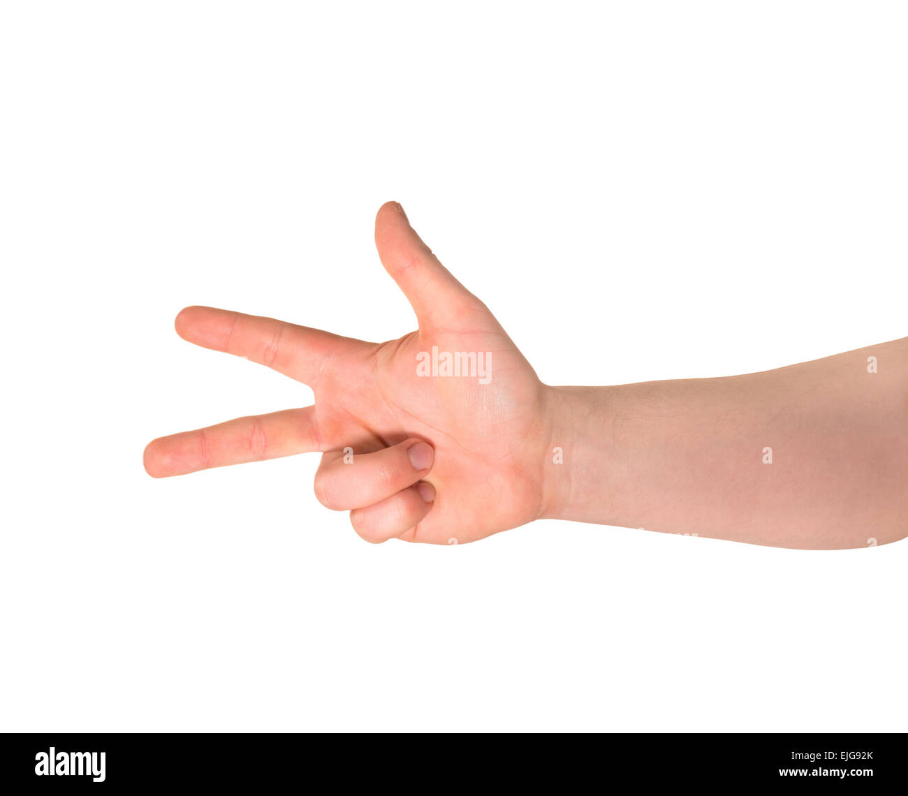 Drei finger-Geste Handzeichen isoliert Stockfotografie - Alamy