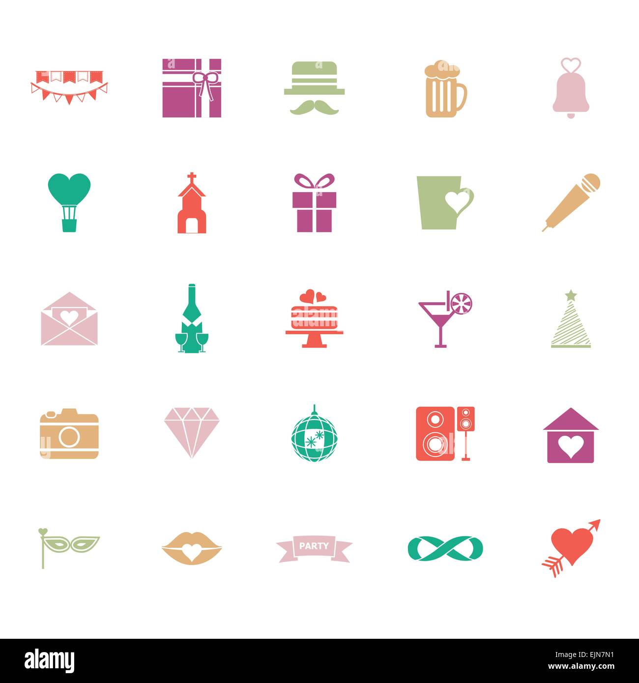 Herzlichen Glückwunsch flache farbige Icons auf weißem Hintergrund ...