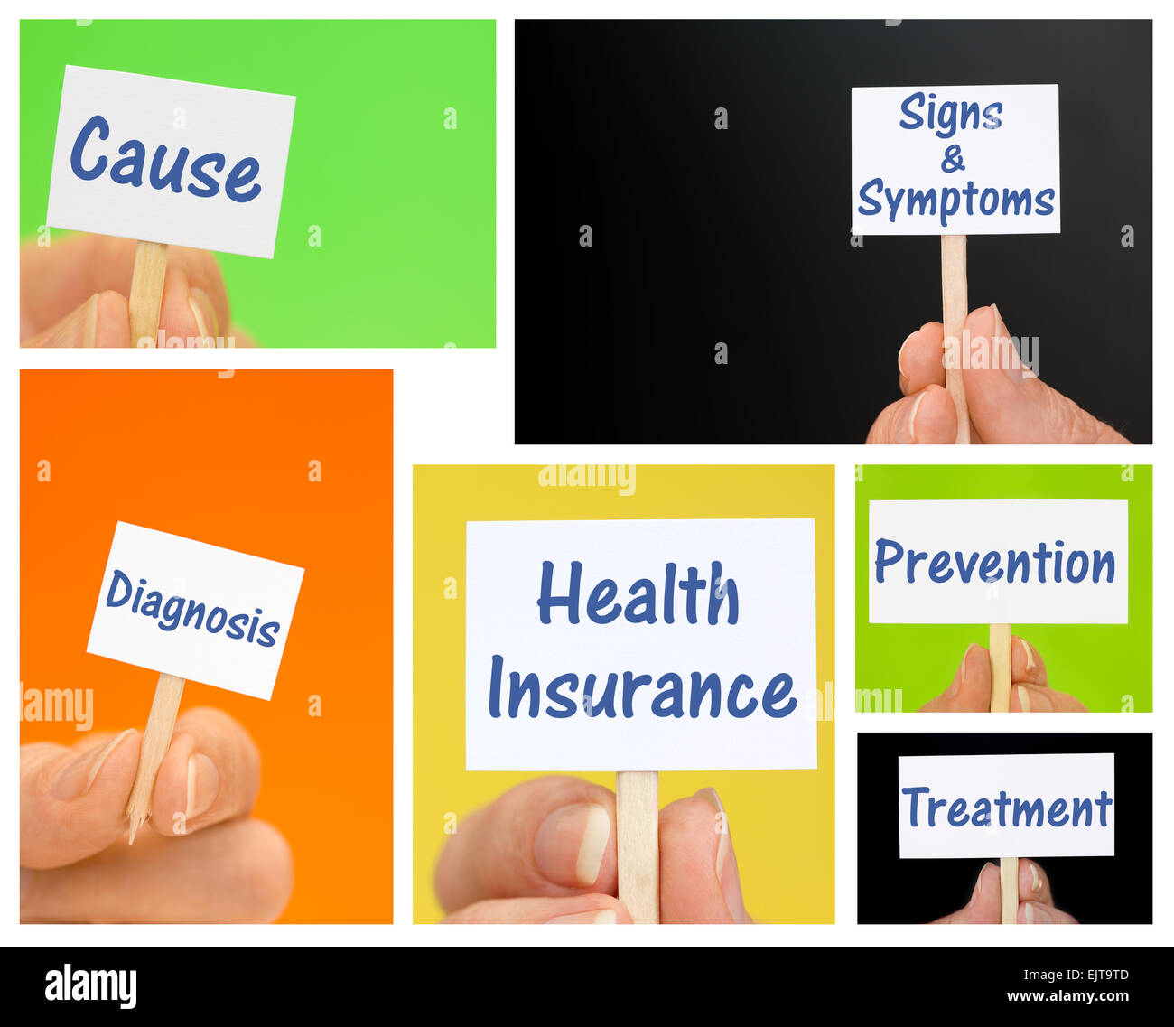 Hand, die kleinen Schilder mit medizinischer Text Symptome ...