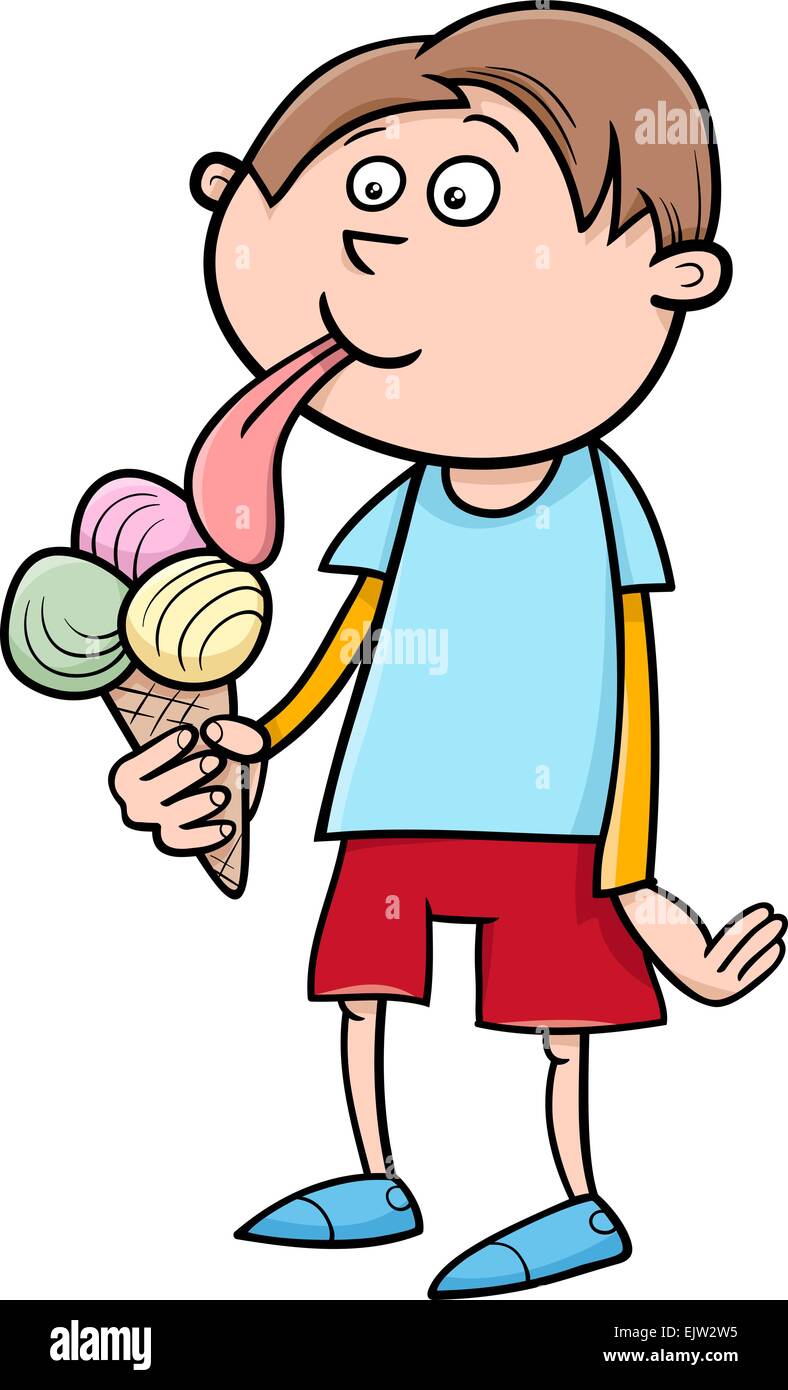 Cartoon-Illustration von Kid Boy Eis essen Stock-Vektorgrafik - Alamy