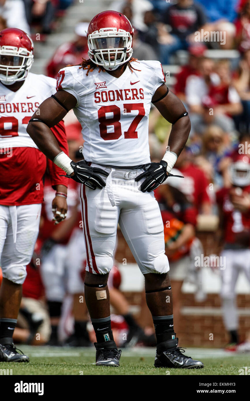 11. April 2105: Oklahoma Sooners defensive Ende D.J. Ward (87) während ...